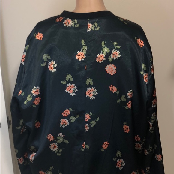 JustFab | Jackets & Coats | Nwt Navy Flowered Satin Bomber Jacket ...